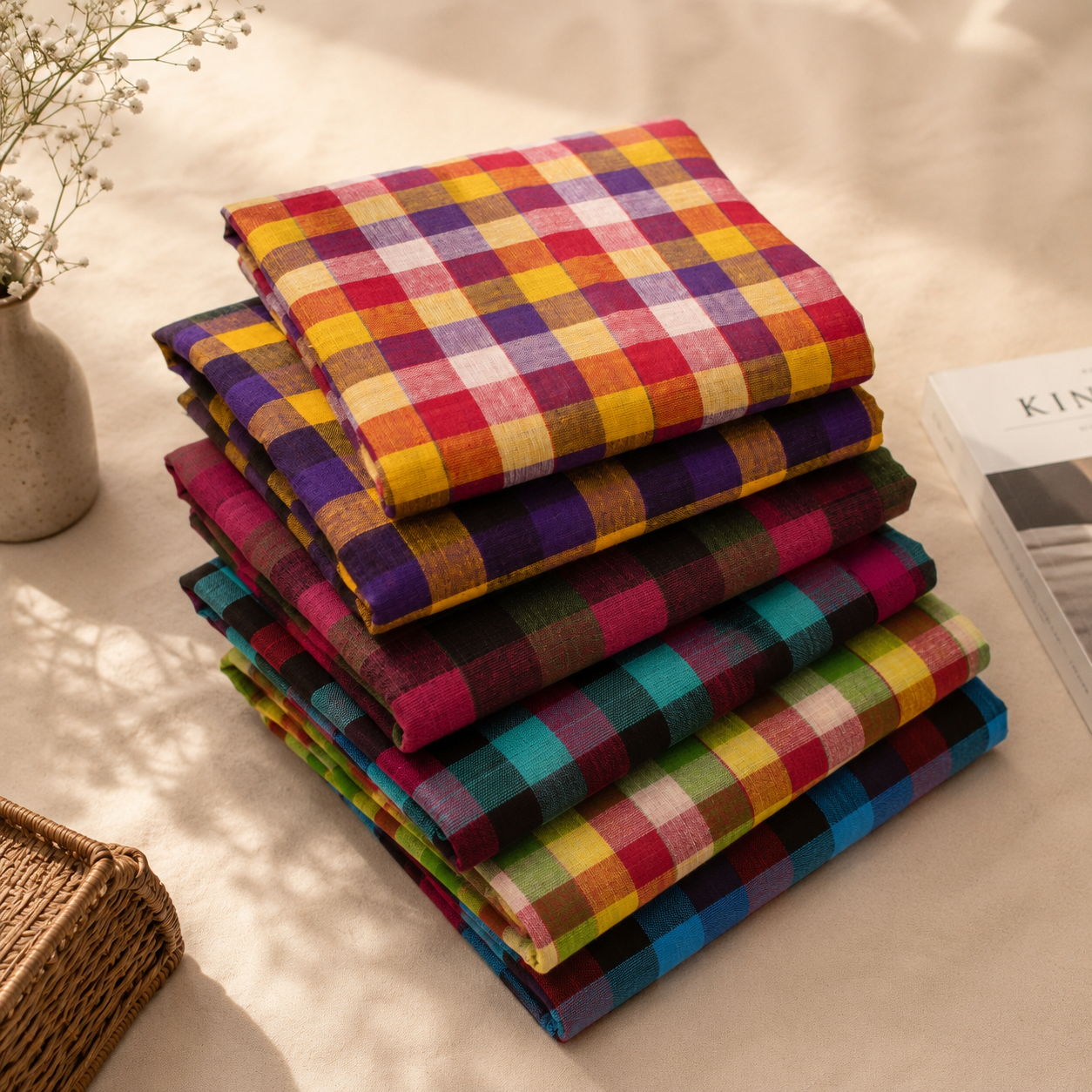 Checked Handloom Cotton Fabrics | Pure Cotton Checked Fabric Online – M ...