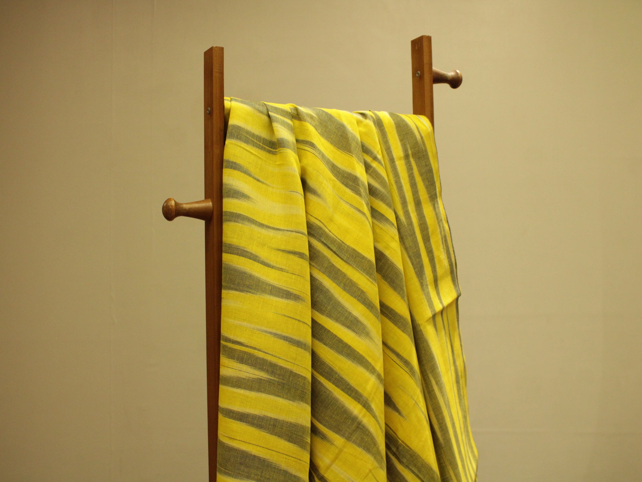 Pure Cotton Chevron Design Handloom Woven Fabric - Lemon Yellow