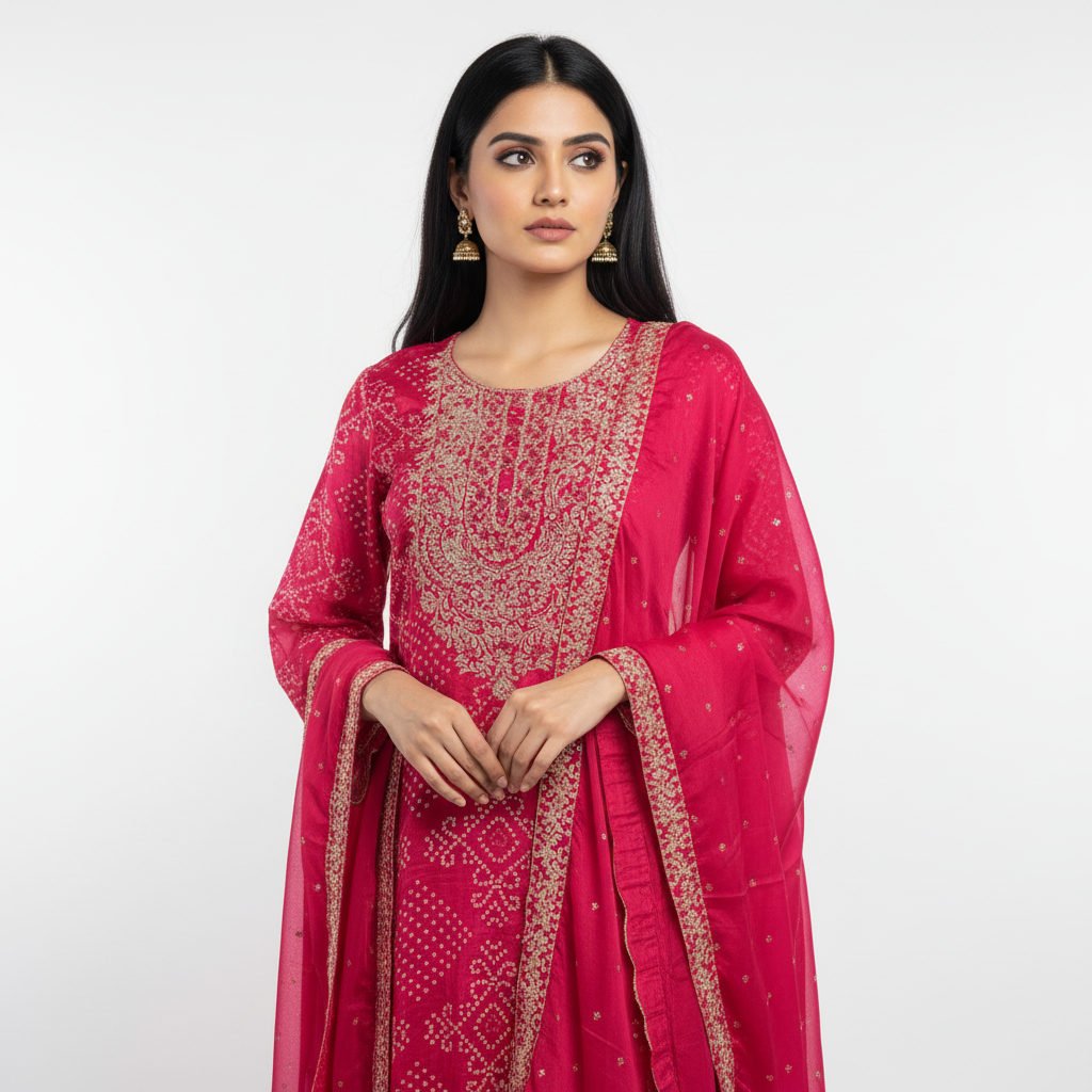 Pure Chinon Rani Bandhini Print Suit Set - M'Foks